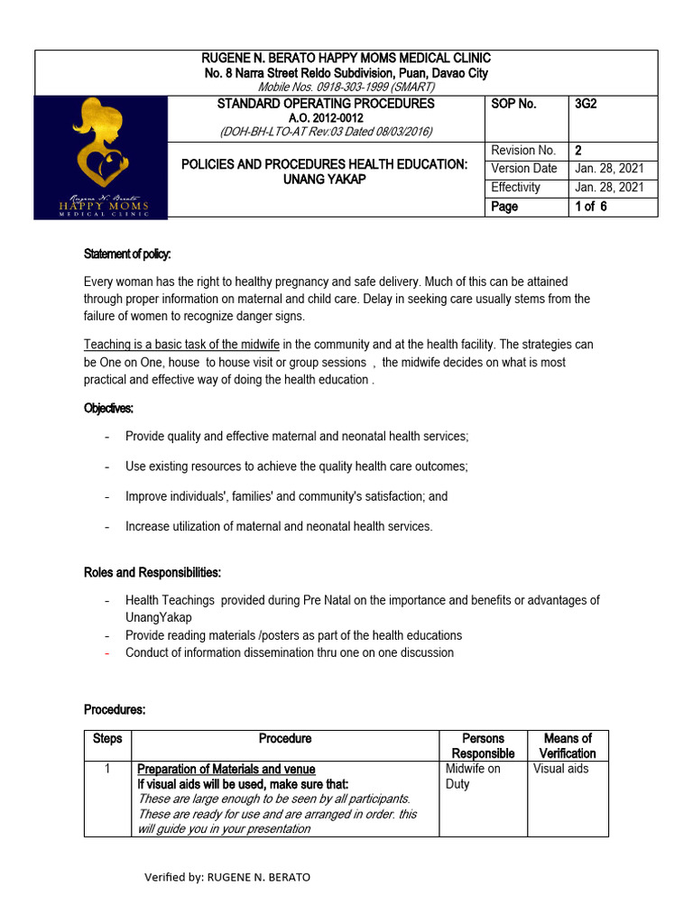 2.policy Health Education - Unang Yakap | PDF | Breastfeeding | Human ...