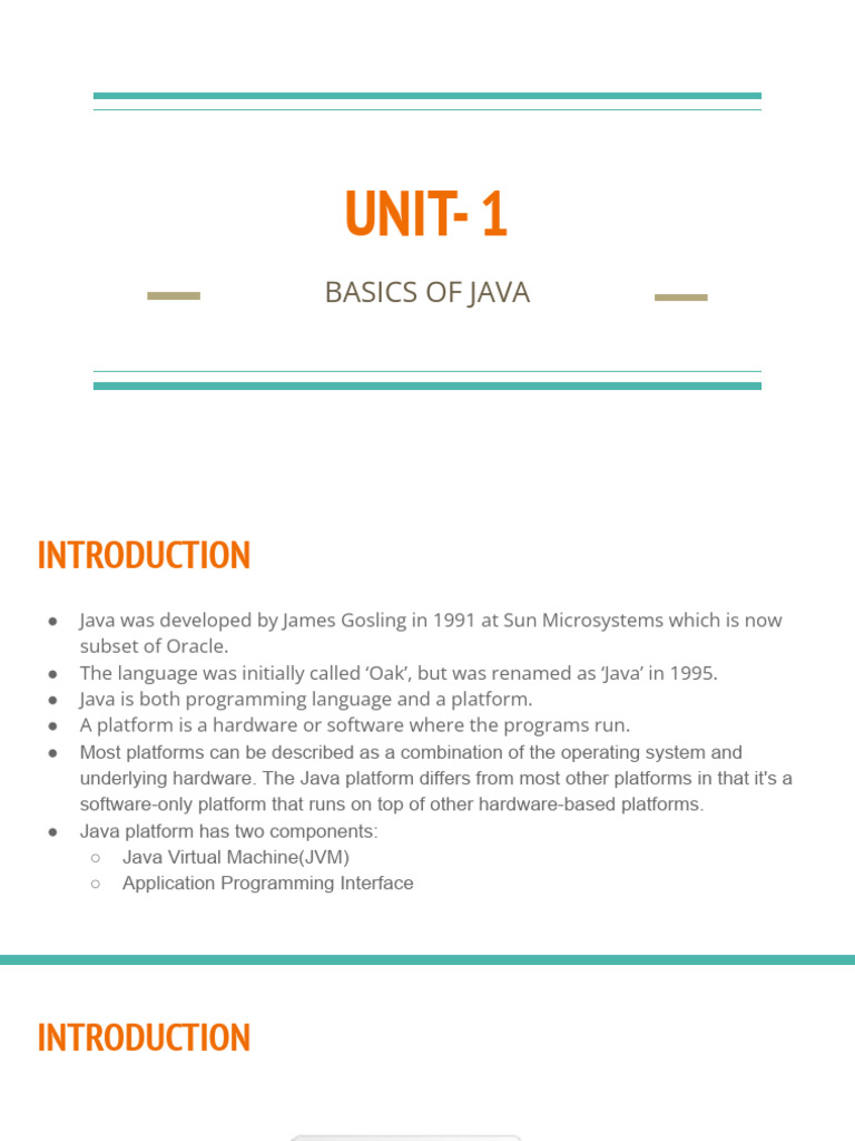 Unit 1 Basics Of Java Pdf Java Virtual Machine Java Software Platform 