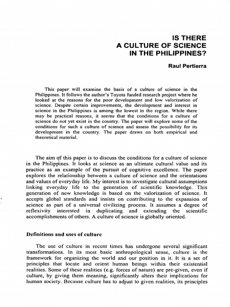 Culture of Science in the Philippines | PDF | Science | Knowledge