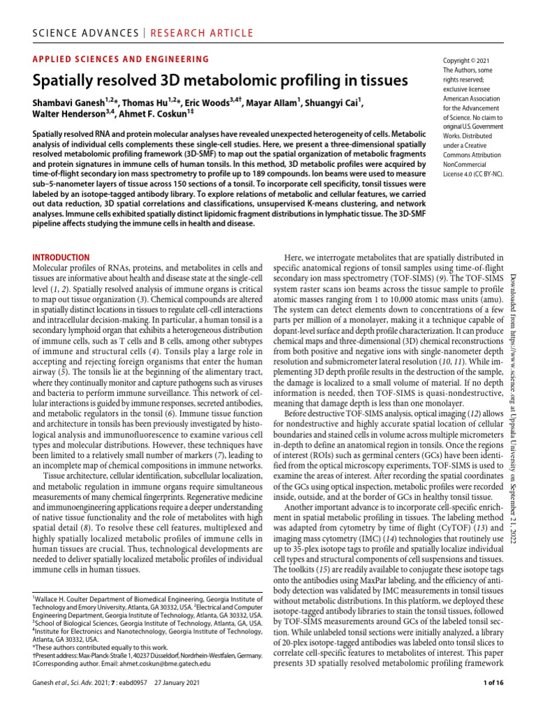 Sciadv Abd0957 | PDF | Metabolomics | Mass Spectrometry
