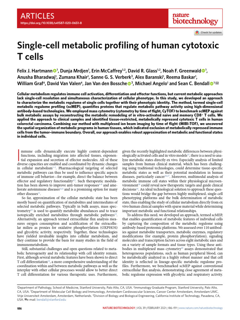 Single-Cell Metabolic Profiling of Human Cytotoxic T Cells: Articles ...