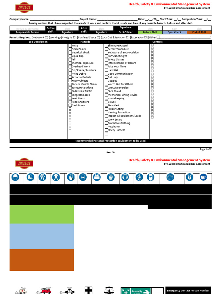 Pre-Work Continuous Risk Assessment 2023 | PDF | Personal Protective Equipment | Safety