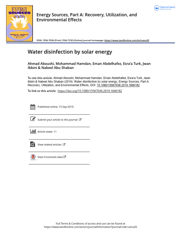 Water Disinfection by Solar Energy | PDF | Photovoltaics | Solar Energy