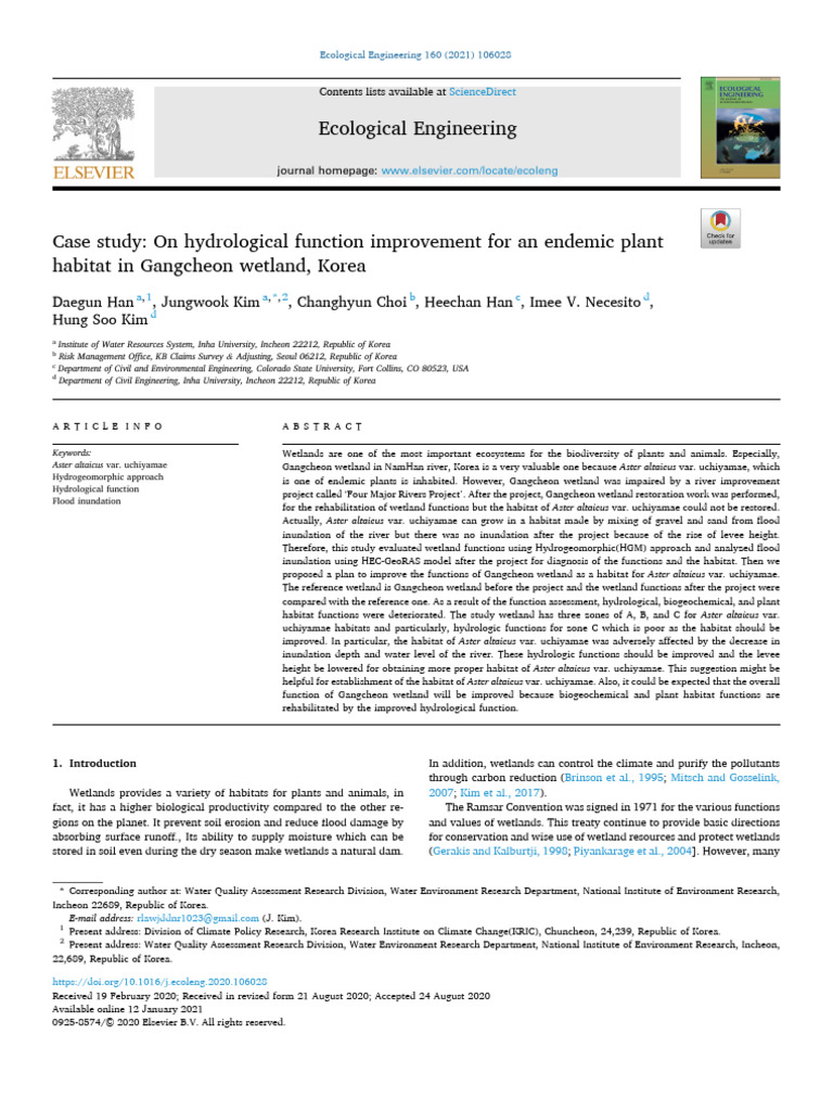 On Hydrological Function Improvement For An Endemic Plant | PDF | Wetland | Flood