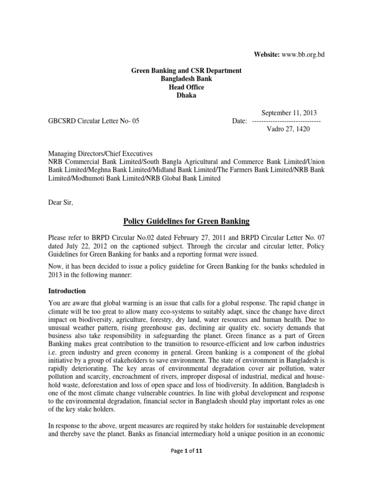 Green Banking Policy Guidelines 2013 | PDF | Efficient Energy Use | Banks