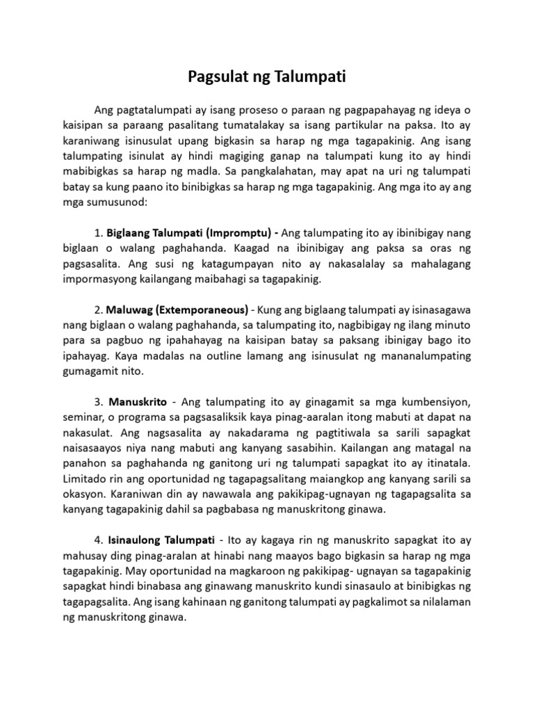 Pagsulat NG Talumpati | PDF