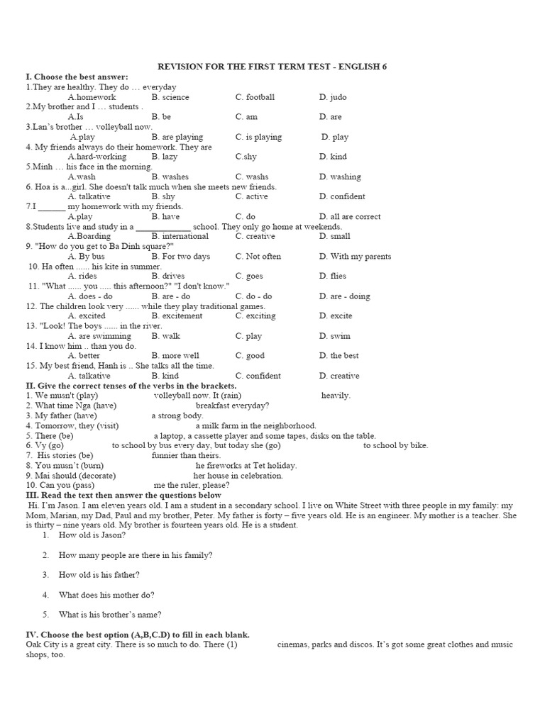 First Term English Test Revision Guide | PDF