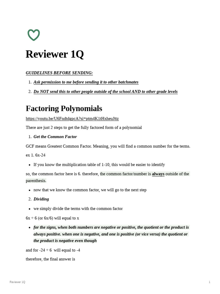 Math-Reviewer-1Q | PDF | Factorization | Mathematical Objects