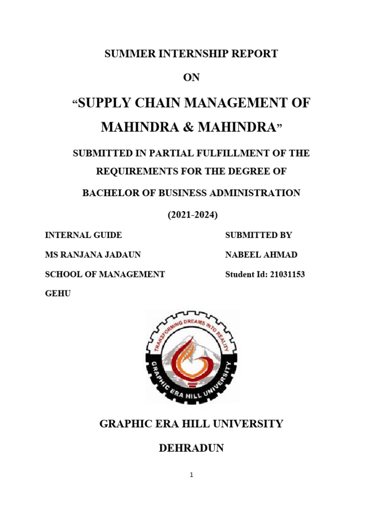SUPPLY CHAIN MANAGEMENT OF Mahindra and Mahinda | PDF | Logistics | Supply Chain Management