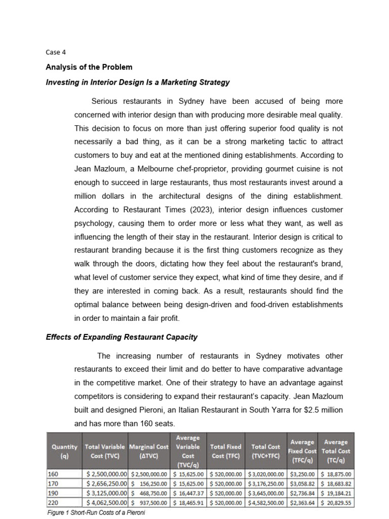 Case 4 - ANALYSIS OF PROBLEM | PDF | Marginal Cost | Restaurants