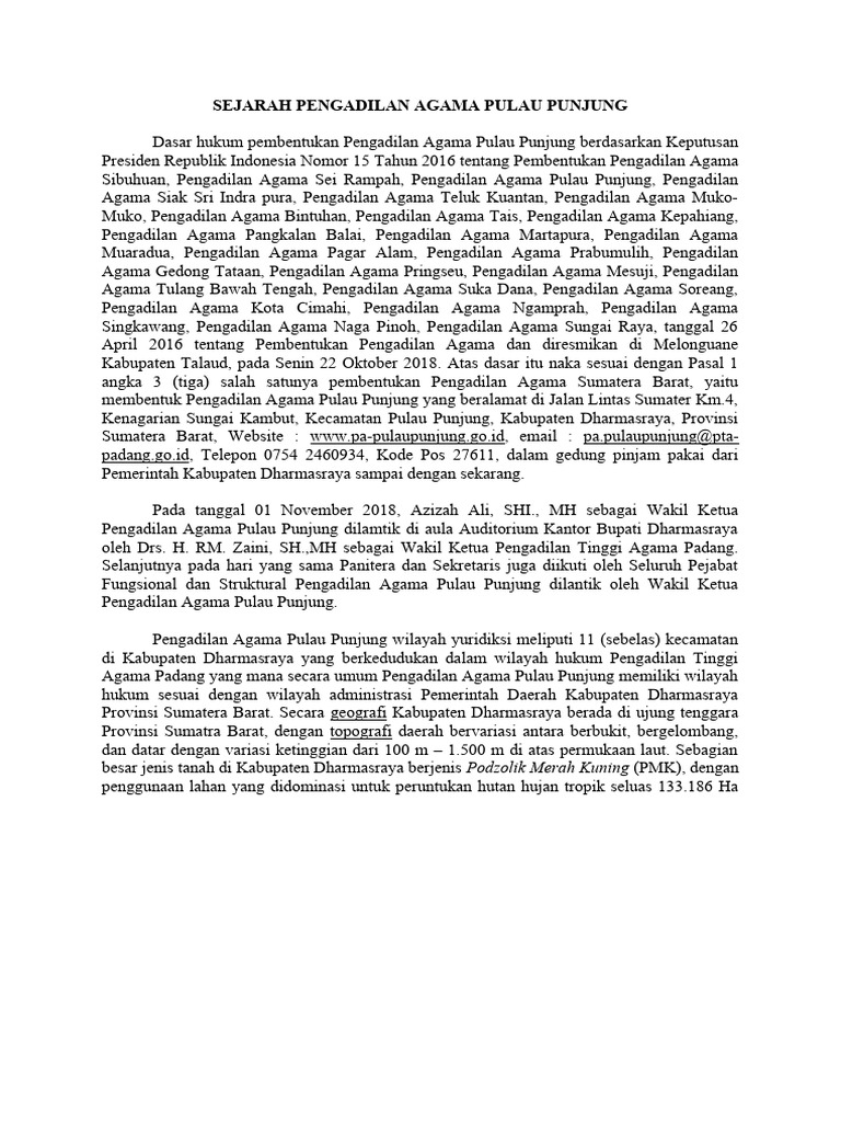 Sejarah Pengadilan Agama Pulau Punjung | PDF