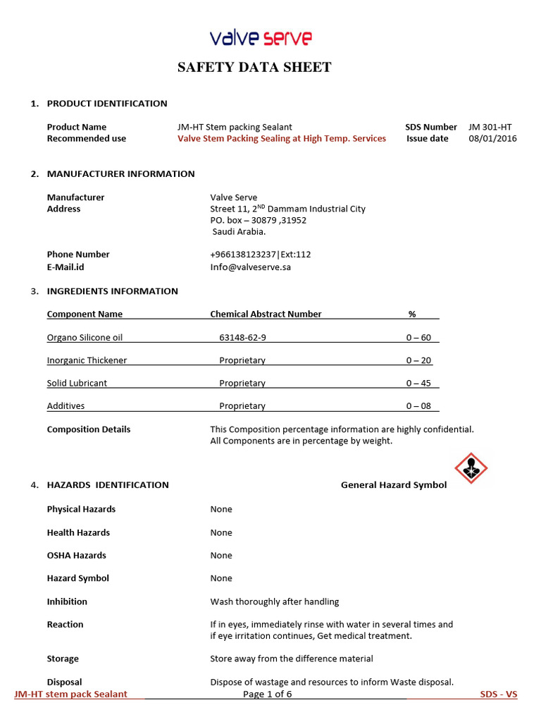 Tds & Msds - Jm301ht Stem Pack | PDF | Firefighting | Fires