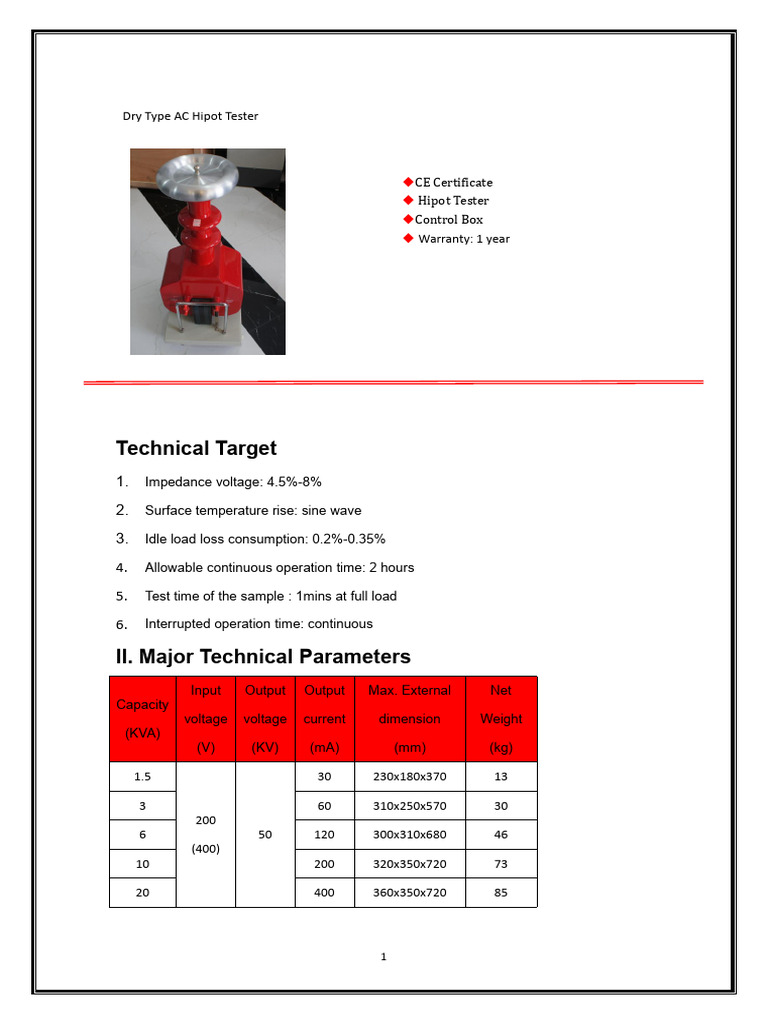 HZG-100KV 10KVA Dry Type Hipot Tester | PDF | Switch | Voltage