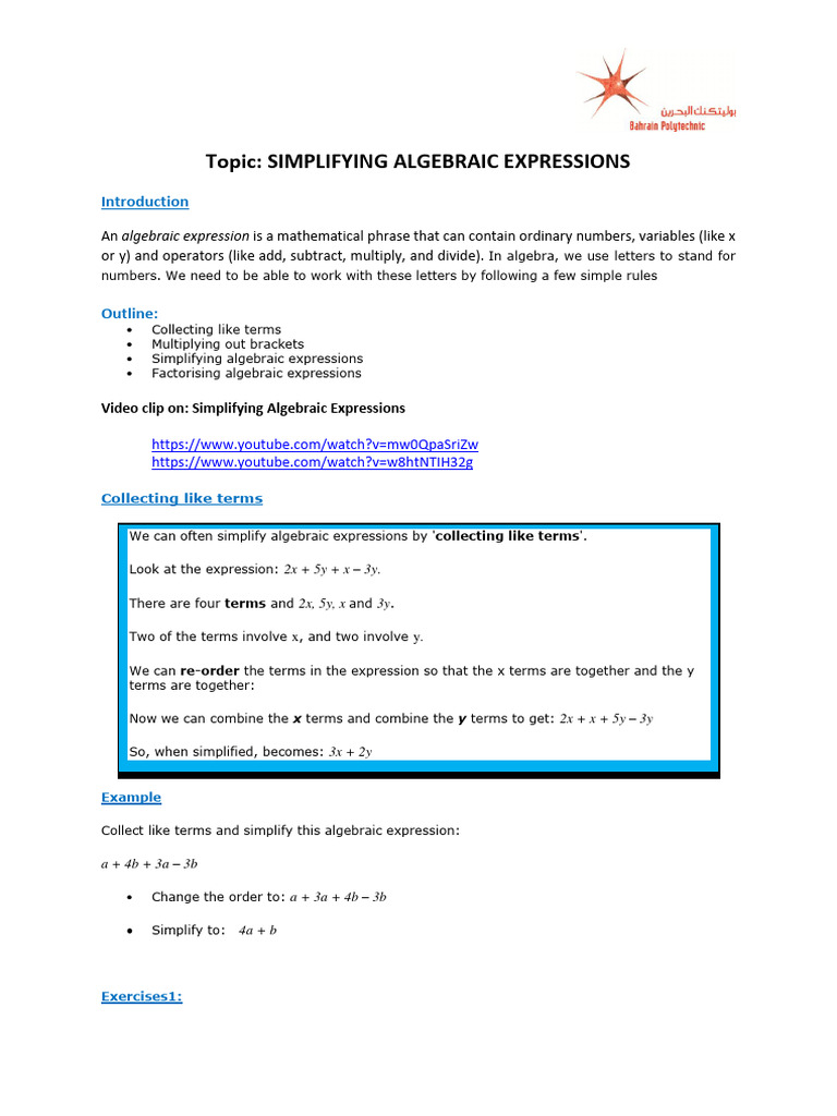 Simplifying Expressions | PDF | Factorization | Arithmetic