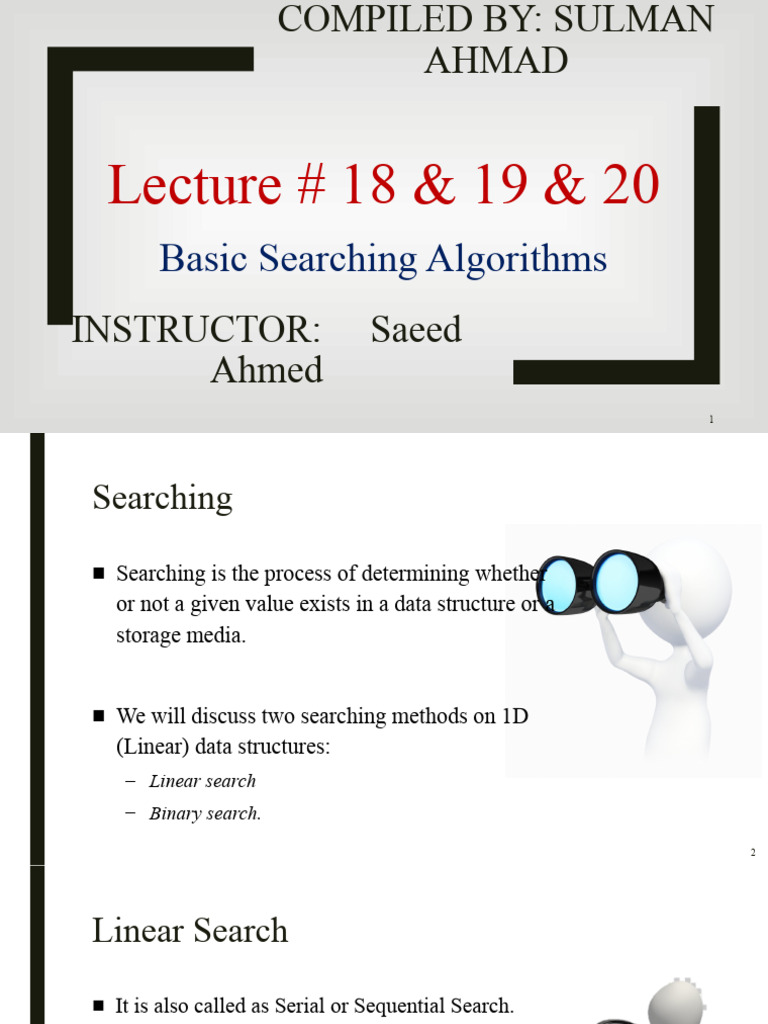 Data Structures Algorithms Lecture 18 19 20 Basic Searching Algorithms Pdf Computer