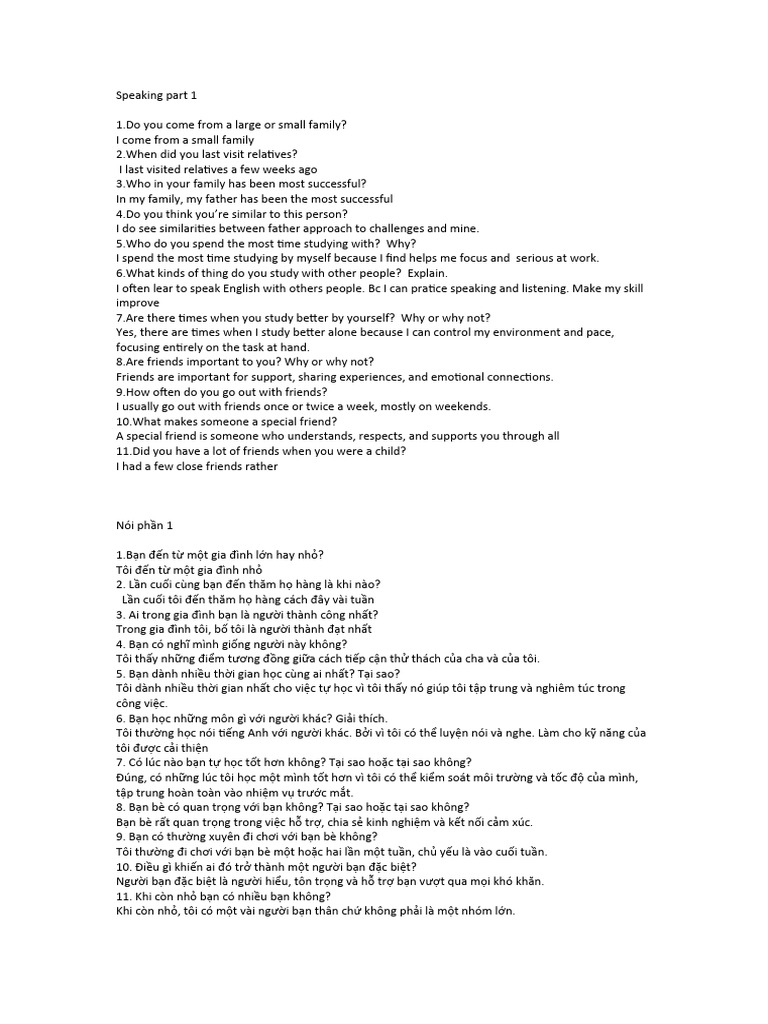 Speaking part 1 | PDF Speaking part 1 | PDF