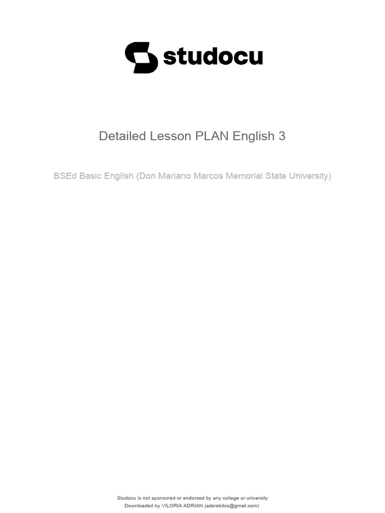Detailed Lesson Plan English 3 Pdf Plural Grammatical Number
