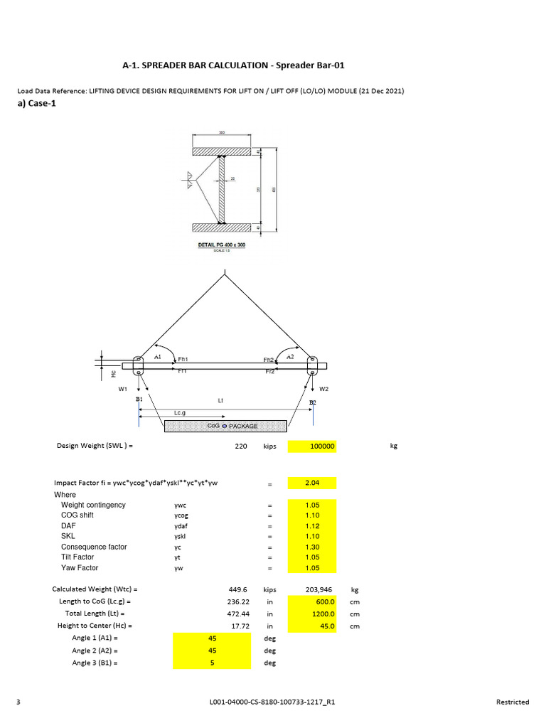 A-1. SPREADER BAR CALCULATION - Spreader Bar-01 | Download Free PDF ...