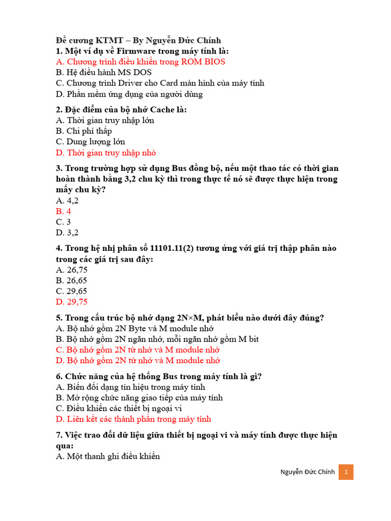 Đề cương KTMT | PDF