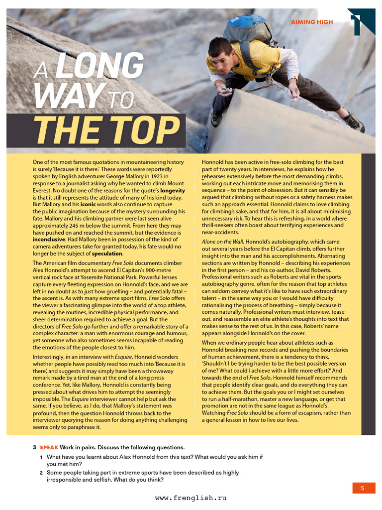 English Reading: A Long Way To The Top | PDF