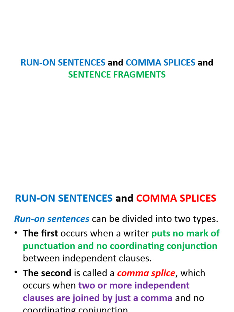Learning English - Sentence Fragments - Run Ons | PDF | Semiotics | Linguistic Typology