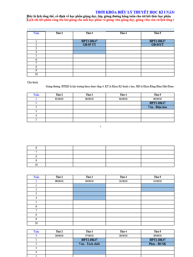 TKB - HK1 - LBM-HPT-KN-ĐC 2023-2024 Cap Nhat TT - HPT2 - 05-11-2023 | PDF