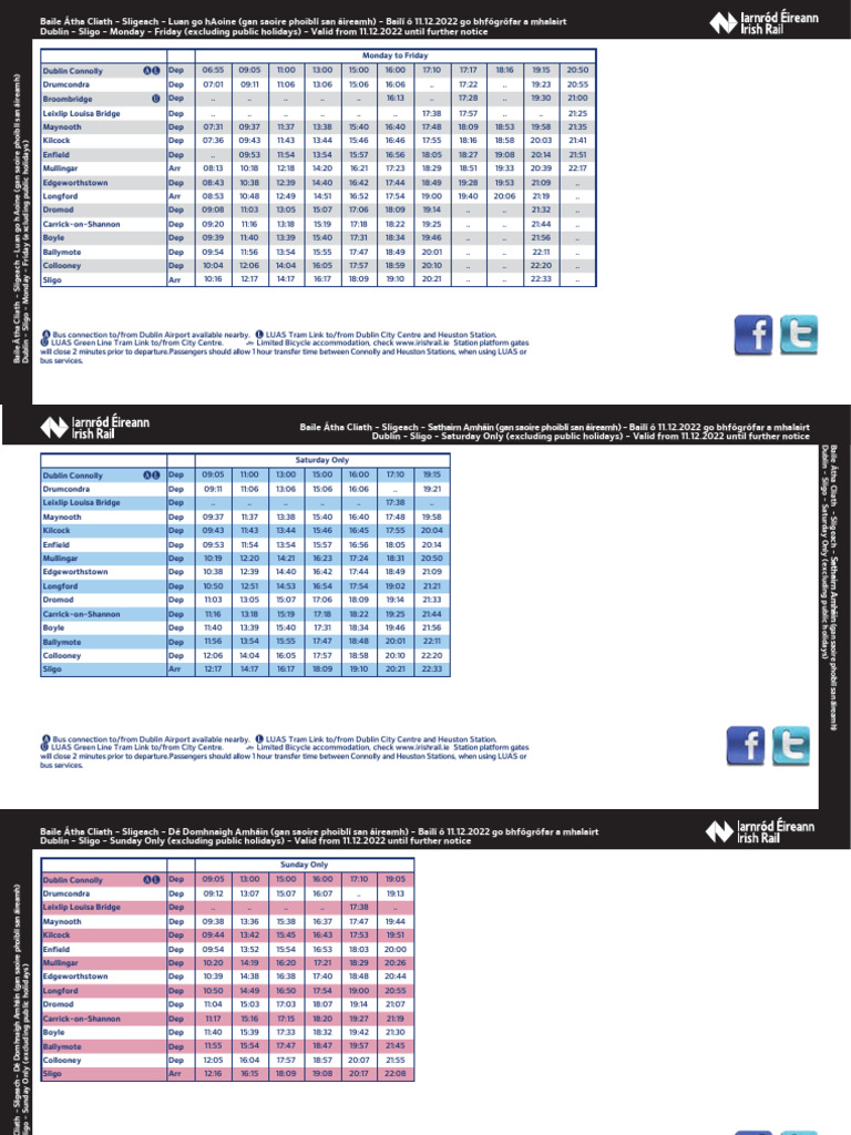 Dublin-Sligo Train Timetable 2024 | PDF | County Dublin | Land Transport