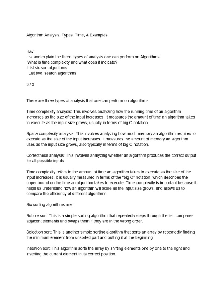 Algorithm Analysis Types Time And Examples Pdf Time Complexity Algorithms