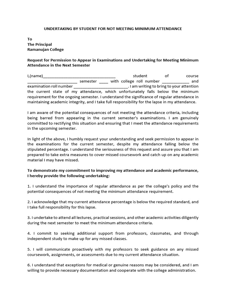 Attendance Undertaking for Exams | PDF | Academic Term