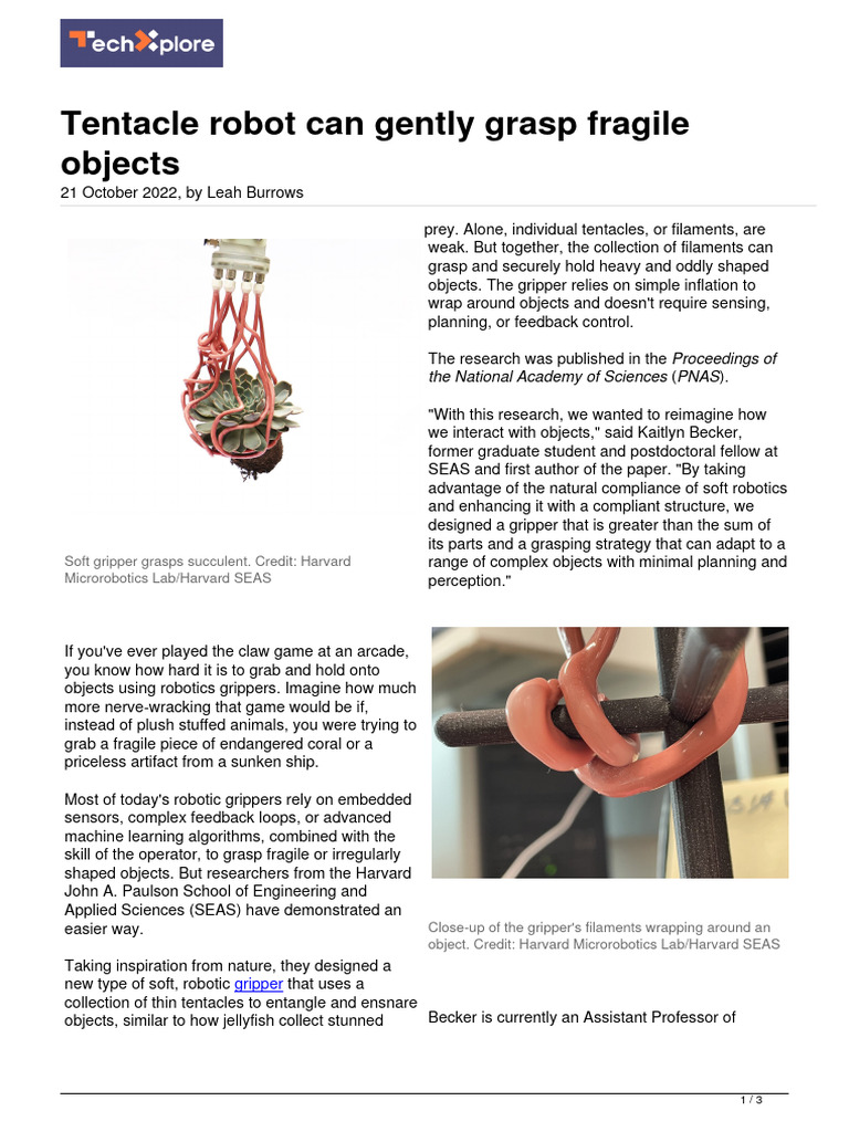 2022 10 Tentacle Robot Gently Grasp Fragile | PDF | Robotics
