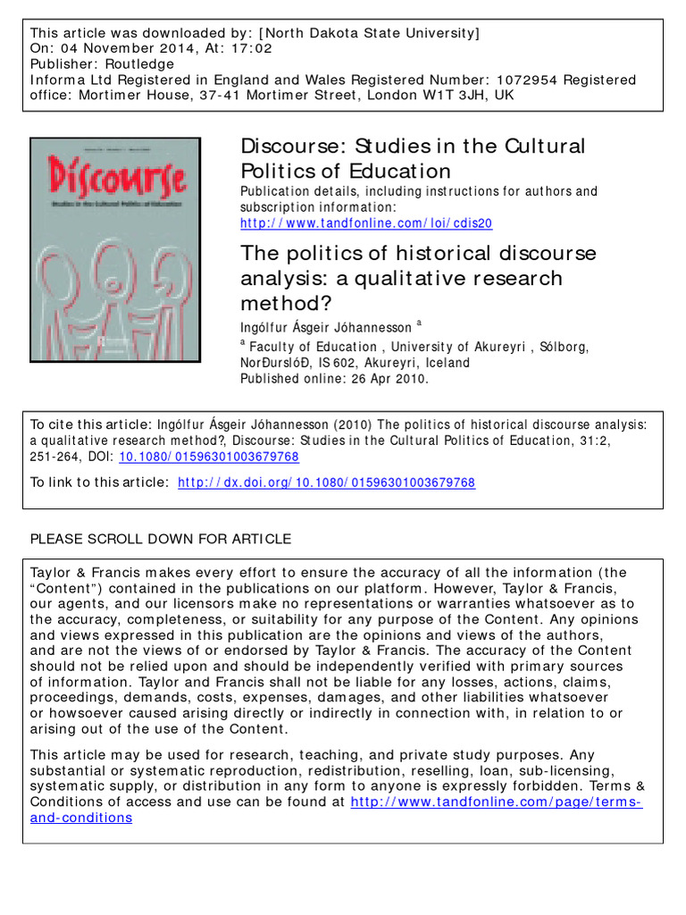 Discourse: Studies in The Cultural Politics of Education | PDF | Methodology | Qualitative Research