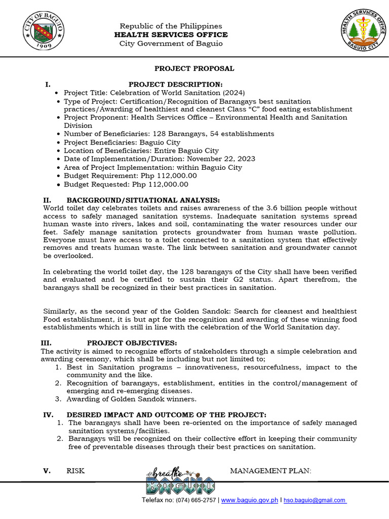 Project Proposal-World Sanitation Day 2024 | PDF | Sanitation | Waste