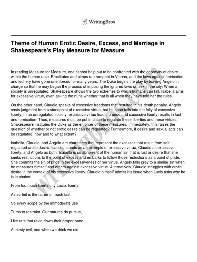 Theme of Human Erotic Desire, Excess, and Marriage in Shakespeares Play Measure | PDF | Applied ...