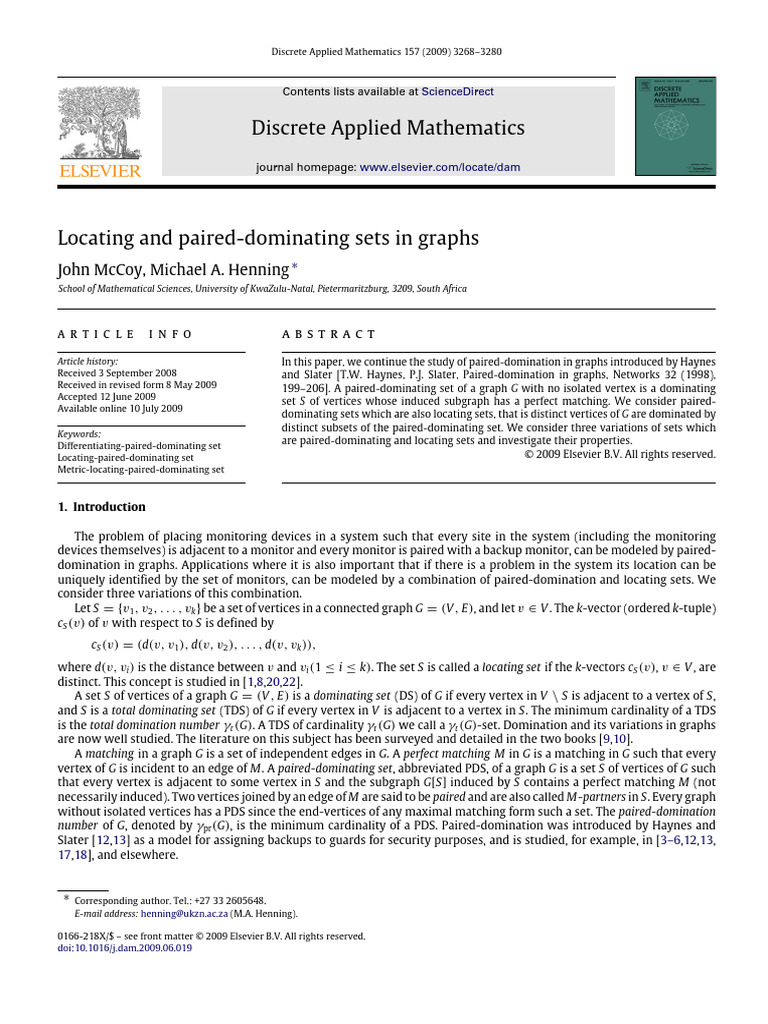 Discrete Applied Mathematics: John Mccoy, Michael A. Henning | PDF | Vertex (Graph Theory ...