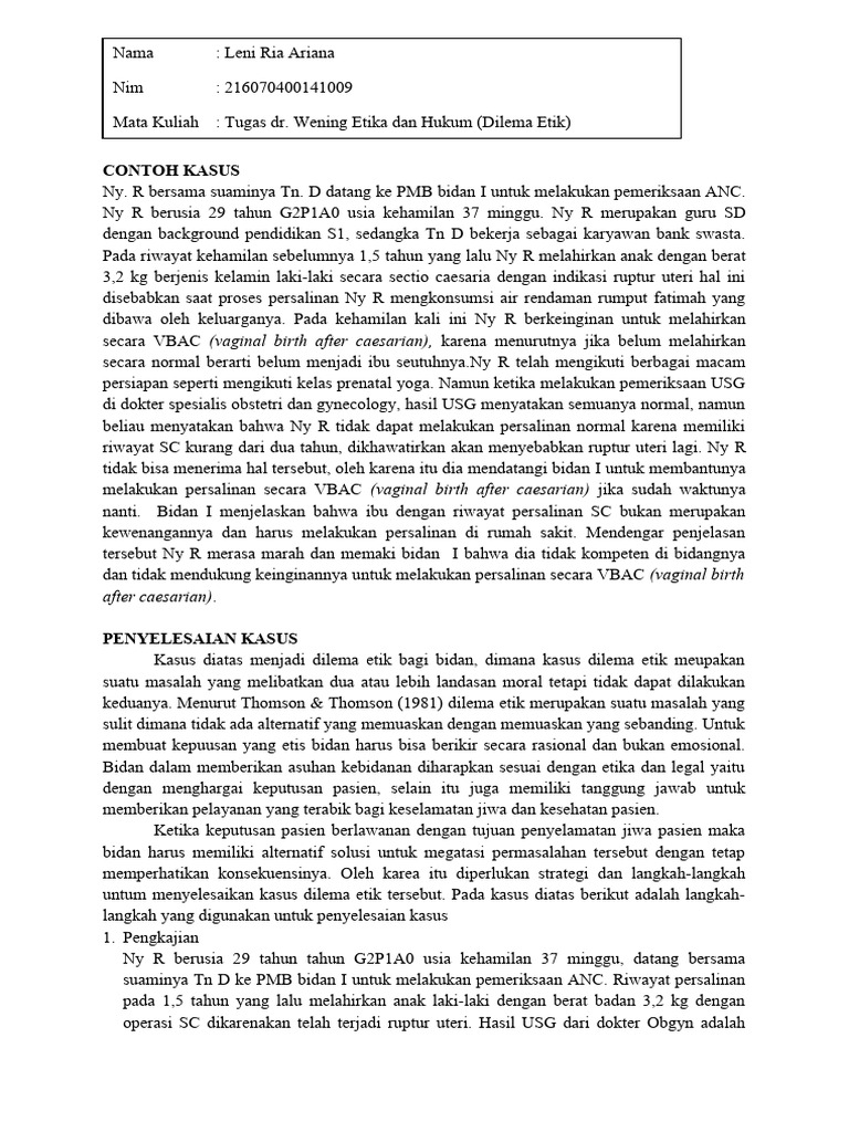 Dilema Etik Dr. Wening (Leni Ria Ariana - 216070400141009) | PDF