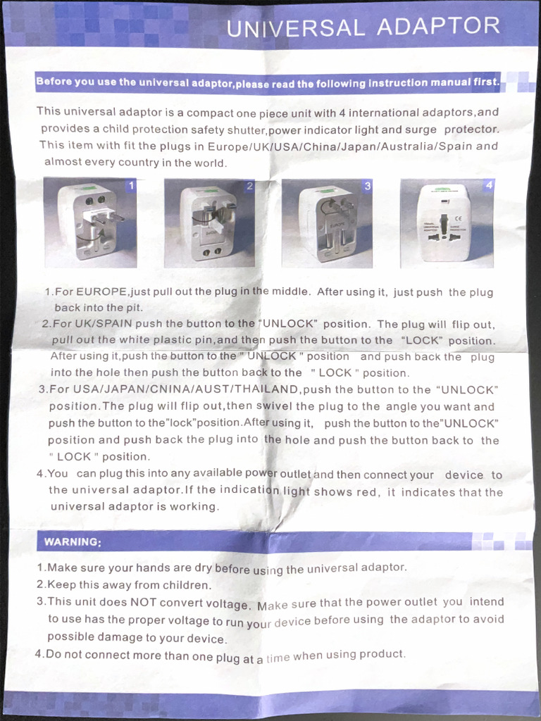 Universal Adaptor Manual | PDF