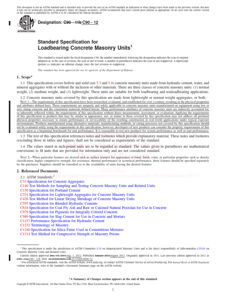 Astm C90 12 | PDF | Cement | Concrete