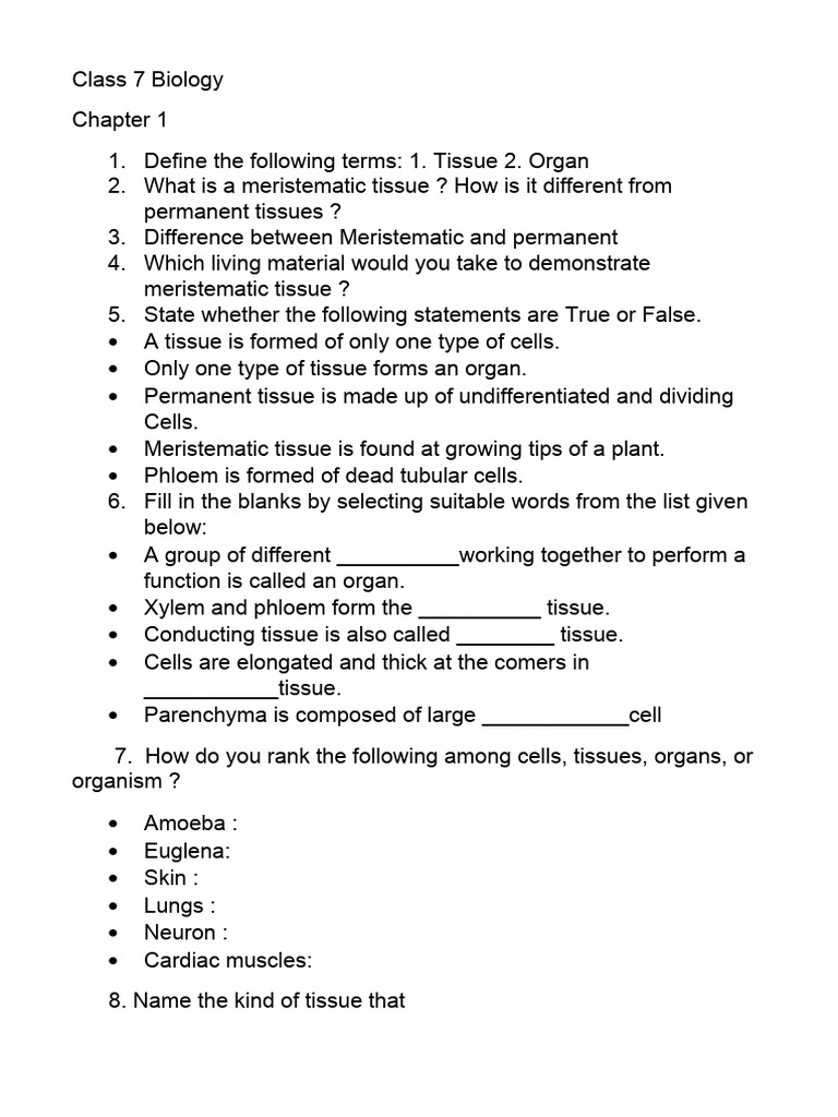 Class 7th Icse | PDF | Tissue (Biology) | Anatomy