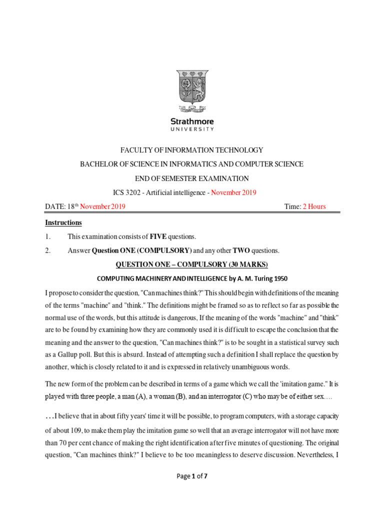 ICS 3202 - Artificial Intelligence - November 2019 | PDF | Artificial Intelligence ...