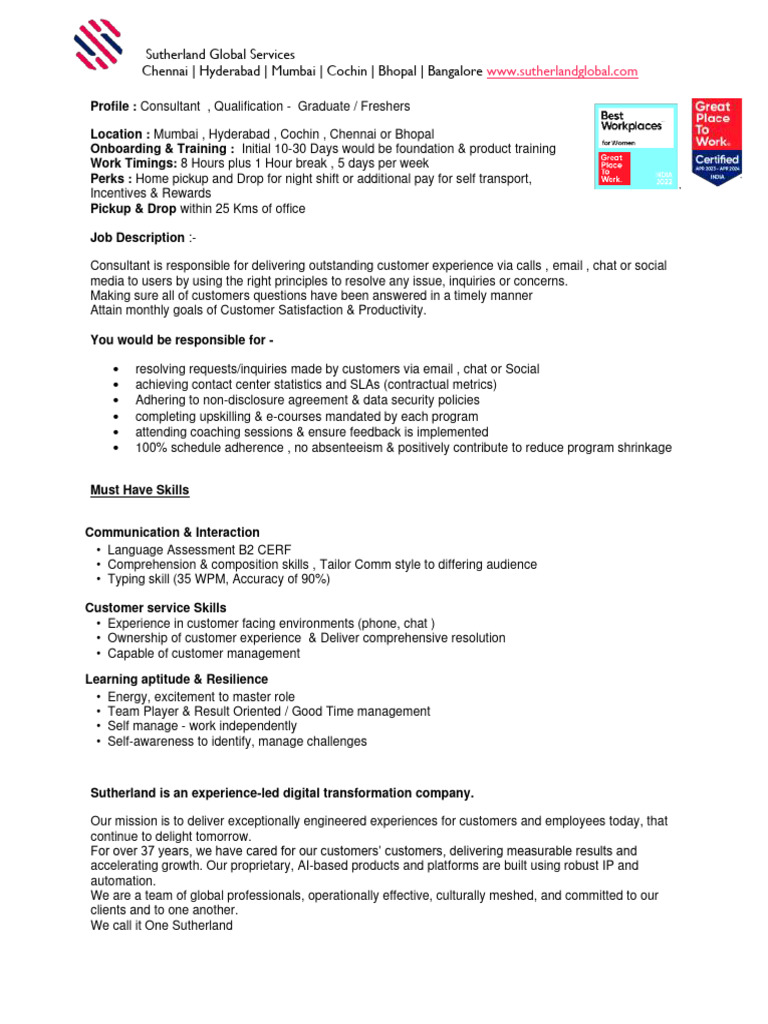 Sutherland Job Description | PDF