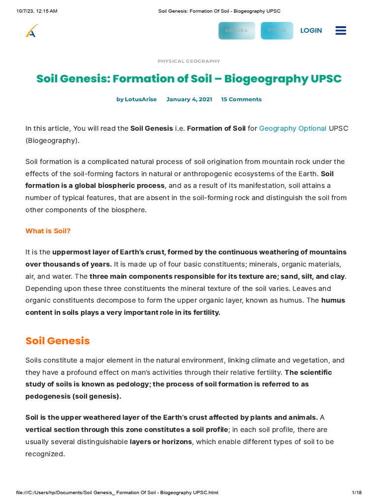 Soil Genesis - Formation of Soil - Biogeography UPSC | PDF | Soil ...