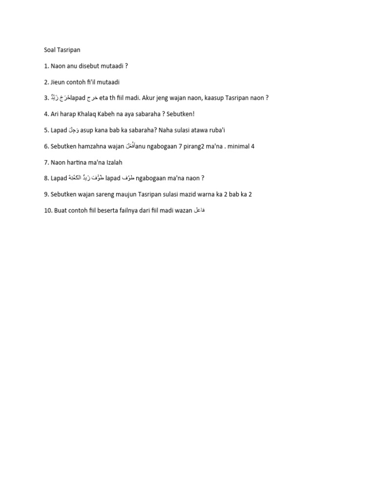 Pemahaman Tasripan dalam Bahasa Arab | PDF