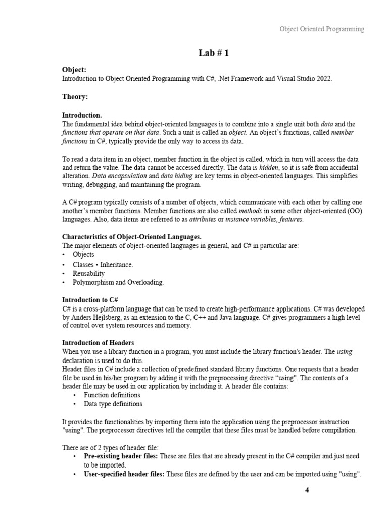 Lab 1 Pdf C Sharp Programming Language Method Computer Programming