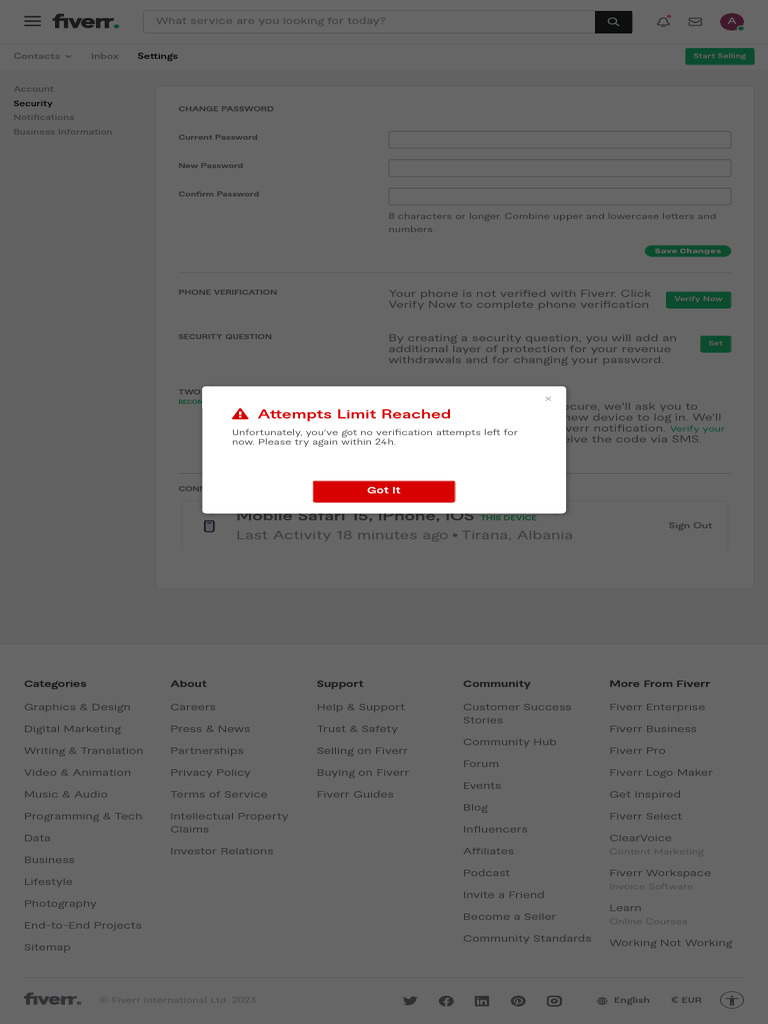 Fiverr Verification Attempts Limit Reached | PDF | Authentication ...