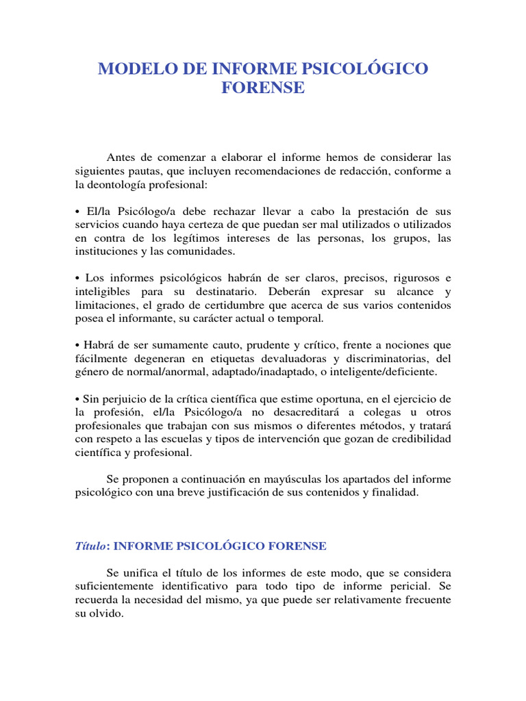 Modelo de Informe Psicológico Forense - 2 | PDF | Sicología