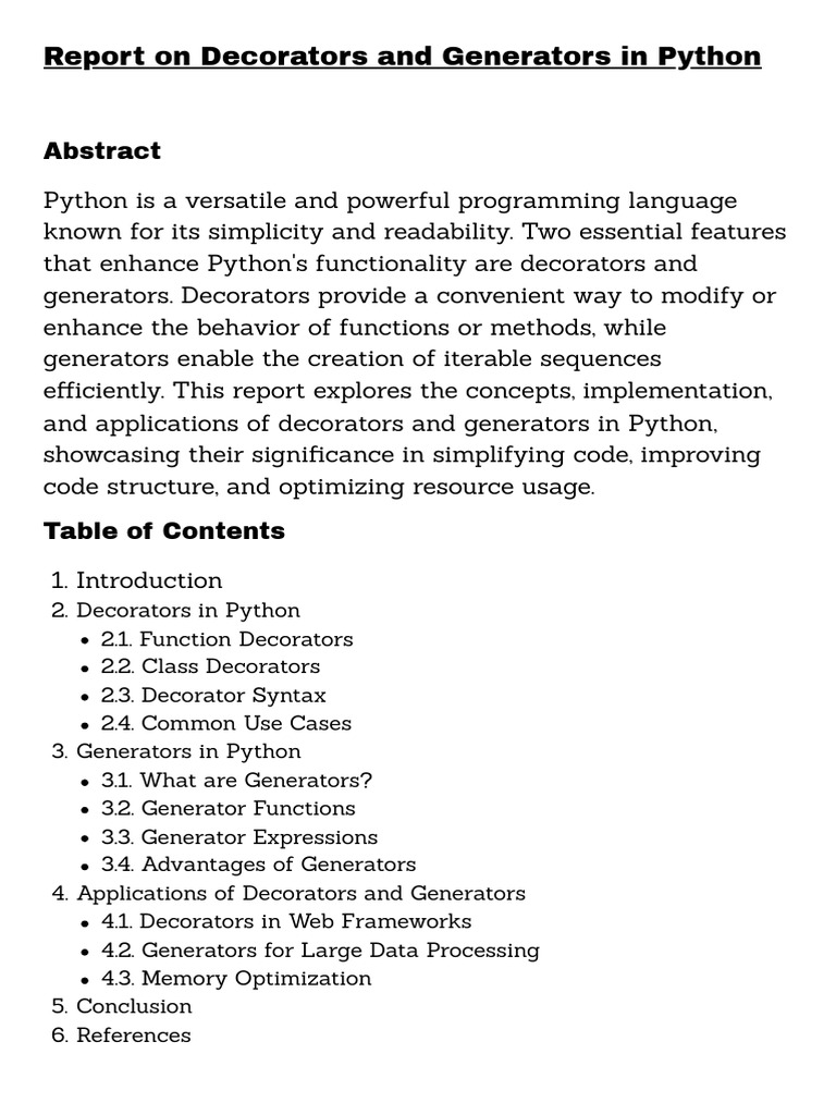 Report On Decorators And Generators In Python Pdf Python Programming Language Programming