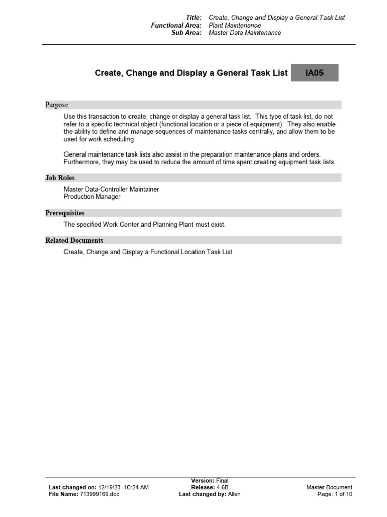 Task List Guide for Maintenance Managers | PDF | Information ...