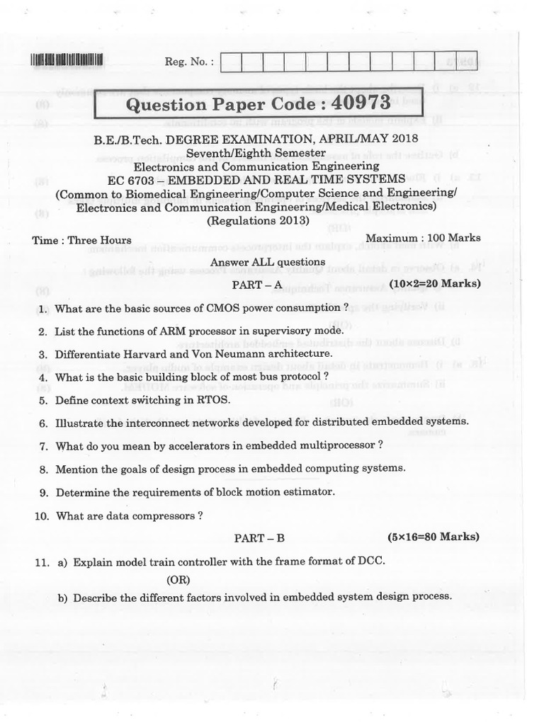 Ece Am 2018 Ec6703 Embedded and Real Time Systems 442638663 Ec6703 | PDF