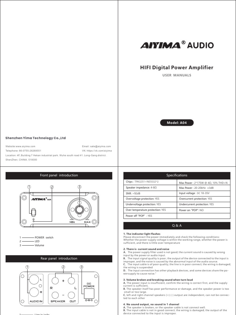 Aiyima A04 Amplifier User Manual | PDF