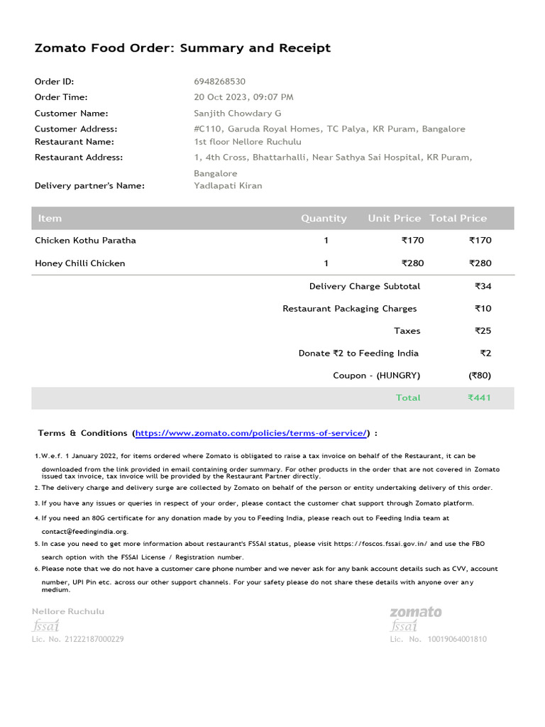 Bill - Zomato | PDF | Business